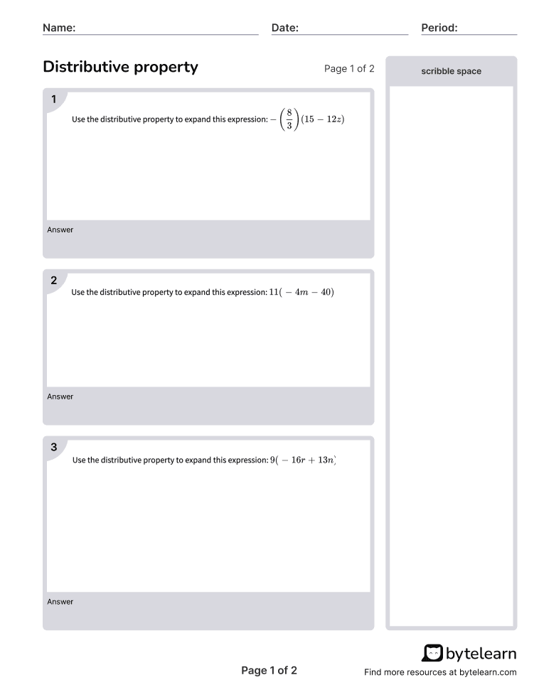 Distributive Property Expanding Worksheets PDF 7 EE A 1 7th