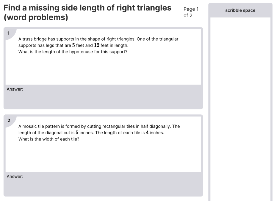 Find Missing Side Length Of A Right Triangle Worksheets [PDF] (8.F.B.4 ...