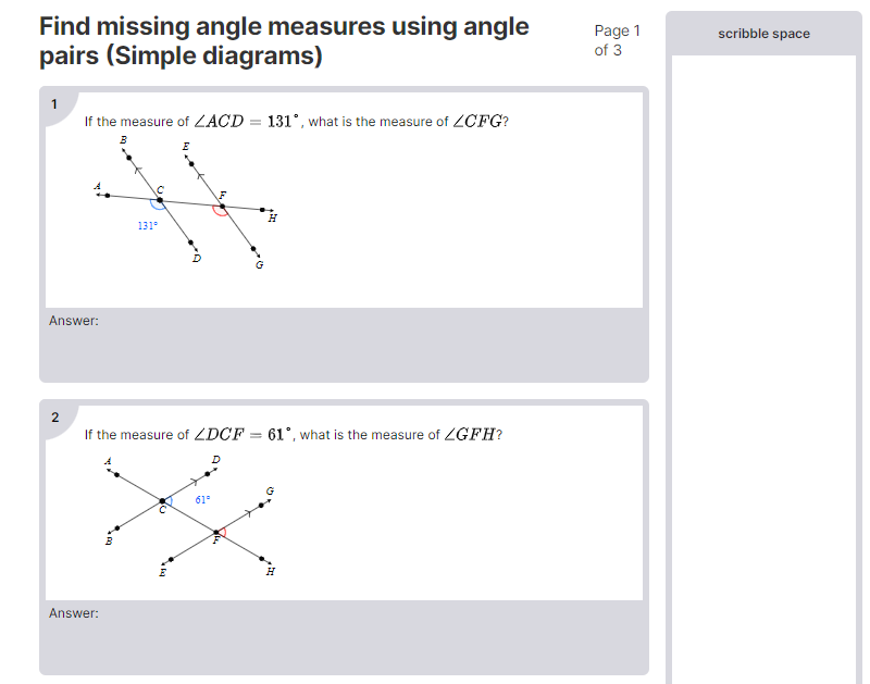 Find Missing Angle Measures Using Angle Pairs (Simple Diagrams ...