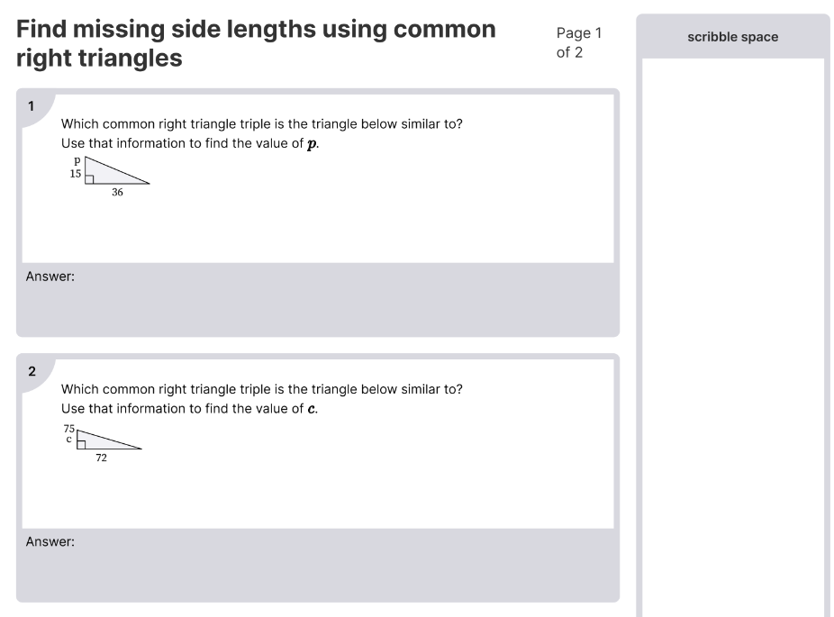 Find Missing Side Lengths Using Common Right Triangles Worksheets [PDF ...