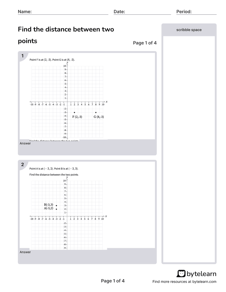 Find The Distance Between Two Points Worksheets PDF 6 NS C 8 6th