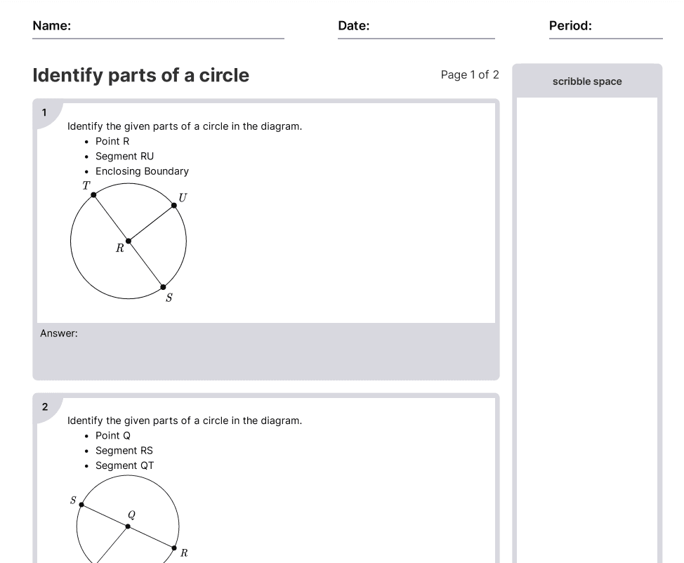 Identify Parts Of A Circle Worksheets PDF 7 RP A 2 A 7th Grade Math