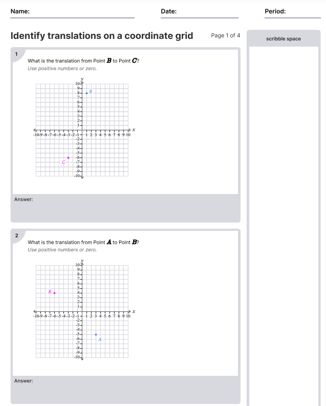 Identify Translations On A Coordinate Grid Worksheets [PDF] (8.G.C.9 ...