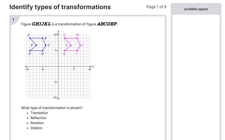 Identify Types Of Transformations Worksheets [PDF] (8.G.C.9): 8th Grade ...