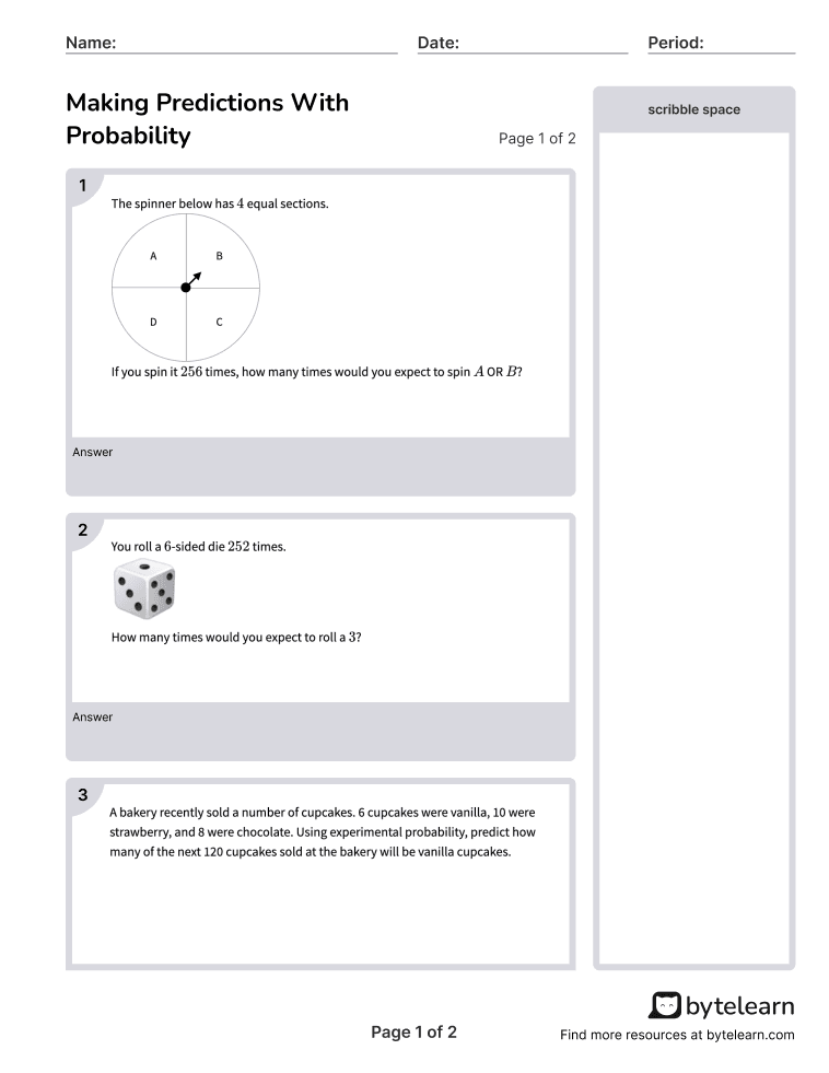 Make Predictions Using Probability Worksheets PDF 7 SP C 6 7th Make Predictions Using Probability Worksheets PDF 7 SP C 6 7th
