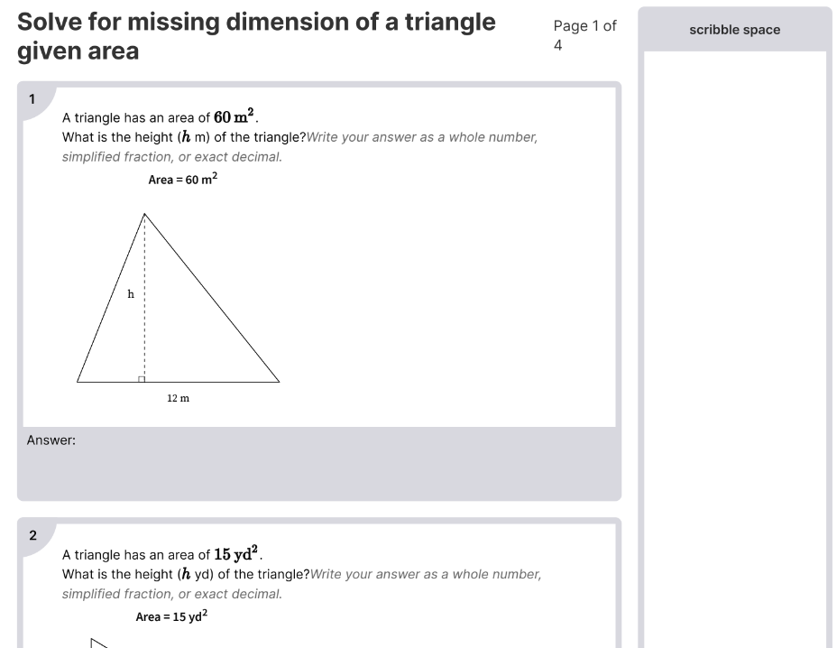 Solve For Missing Dimension Of A Triangle Given Area Worksheets [PDF ...