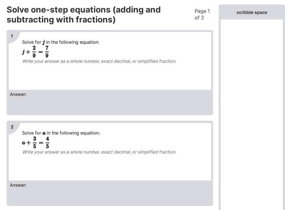 Solve One-Step Equations (Adding And Subtracting With Fractions ...
