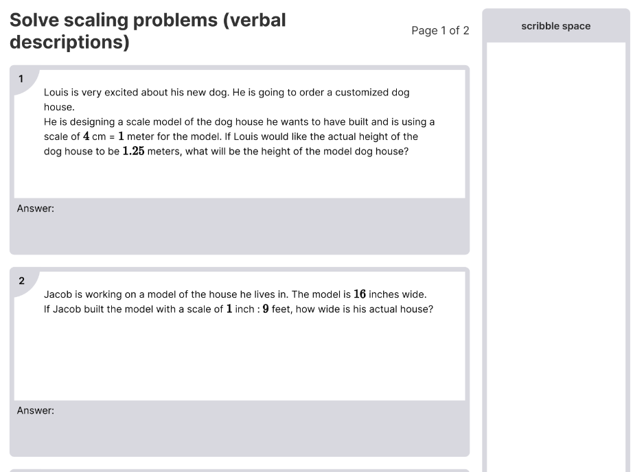 Solve Scaling Problems (Verbal Descriptions) Worksheet [PDF] (7.SP.C.7 ...