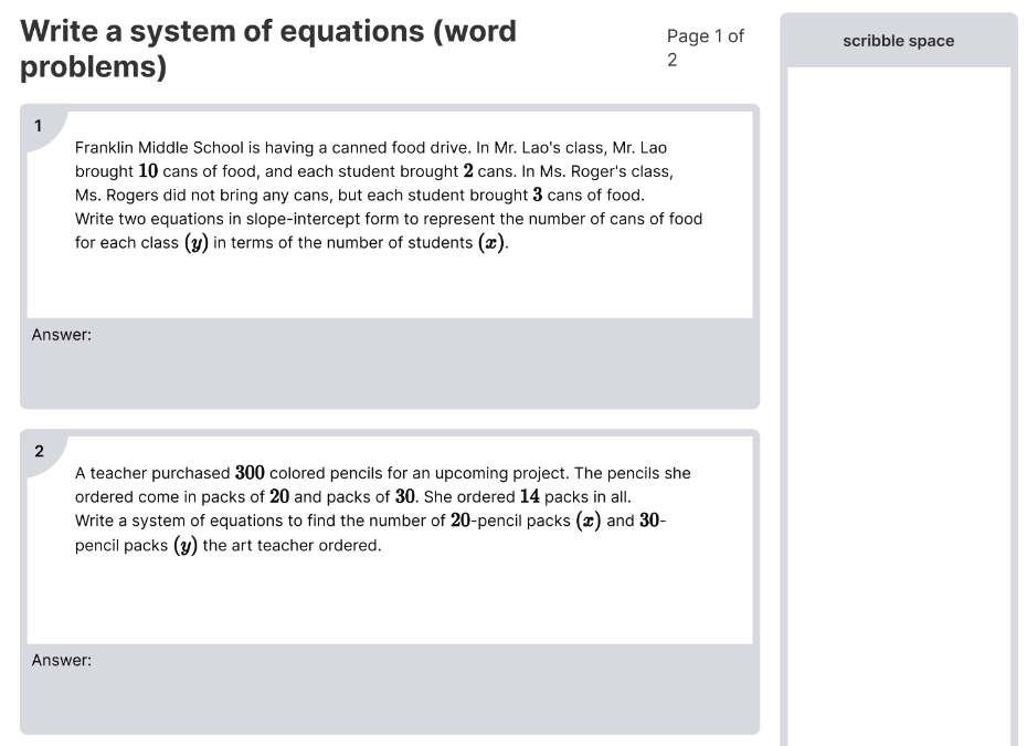Write A System Of Equations (Word Problems) Worksheet [PDF] (8.EE.A.3 ...