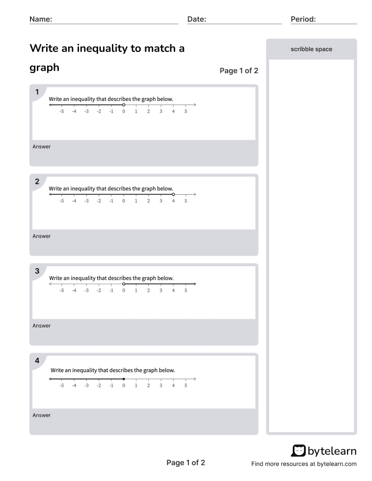 Write An Inequality To Match A Graph Worksheets PDF 6 EE B 8 6th
