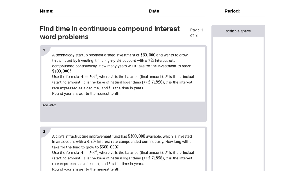Compound Interest Word Problems Worksheet Interest Word Problems
