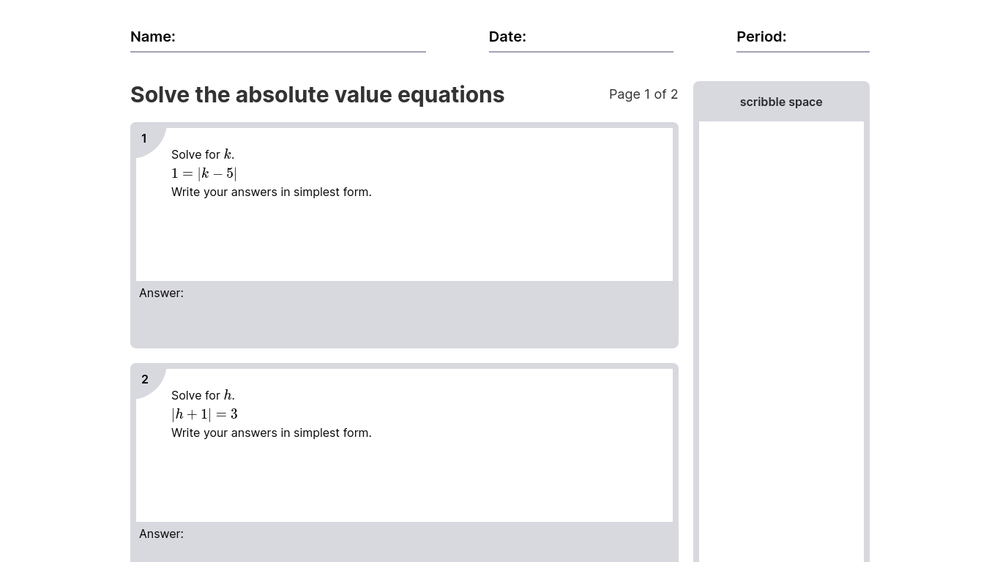 Absolute Value Equations Worksheet Doc