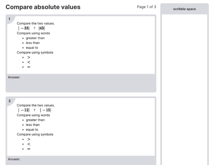 Absolute Value Symbols Worksheets