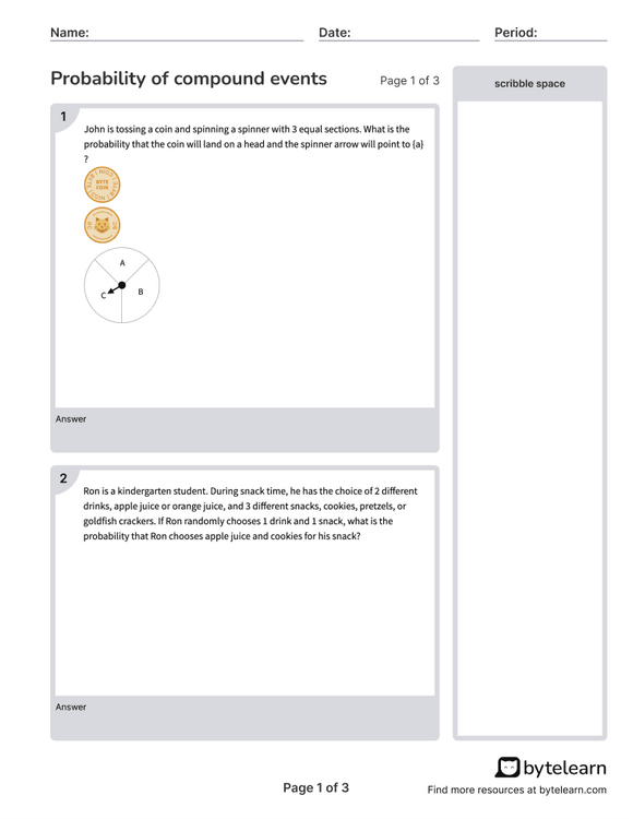 Probability Compound Events Worksheets