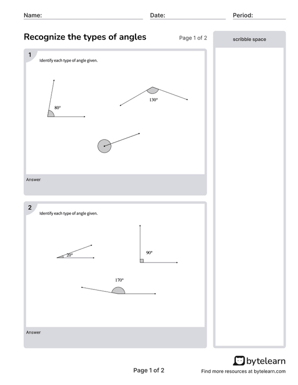 Types Of Angles Worksheet Classifying Angles Worksheets