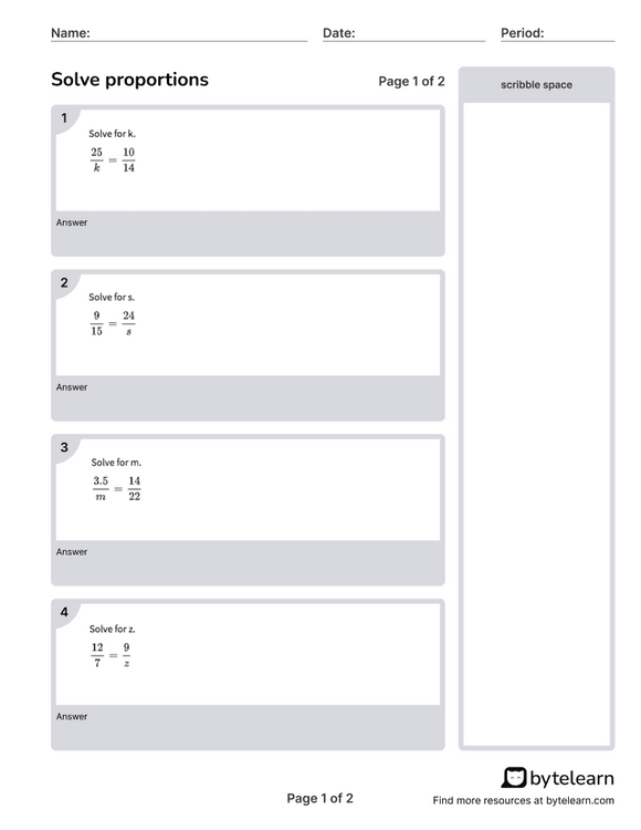 Proportions Practice Worksheet
