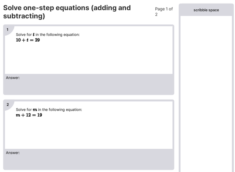Adding One Step Equations Worksheets