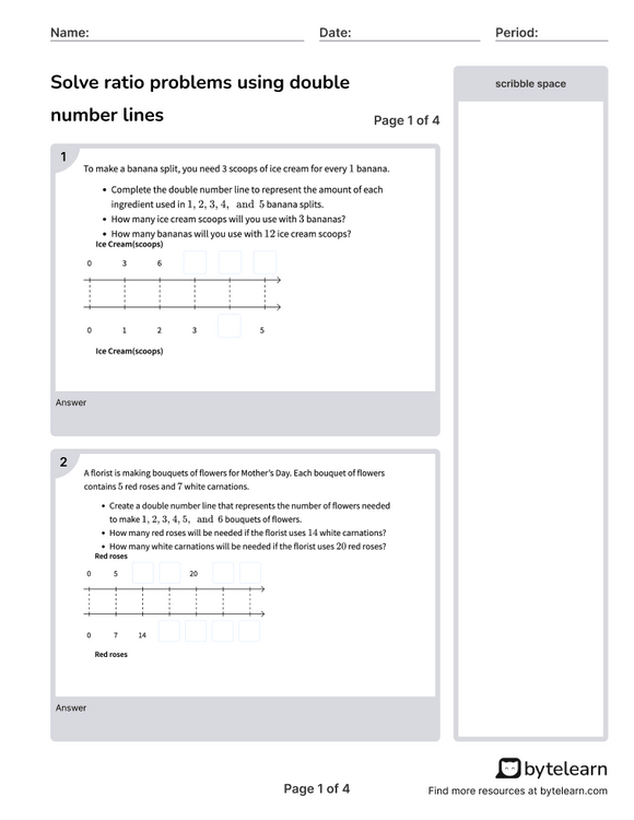 Double Number Line Worksheets Year 4 Maths: Number Sense Worksheets