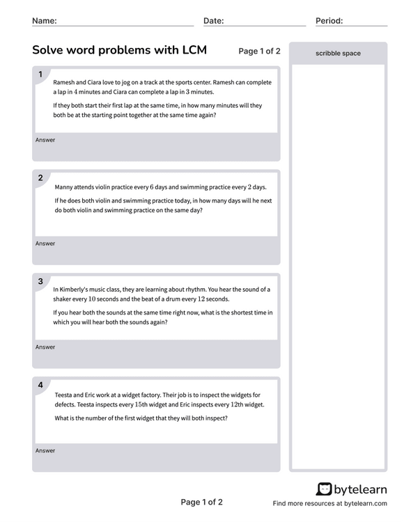 Gcf And Lcm Word Problems 6th Grade Worksheet CCSS 6.NS.B.4 Resources