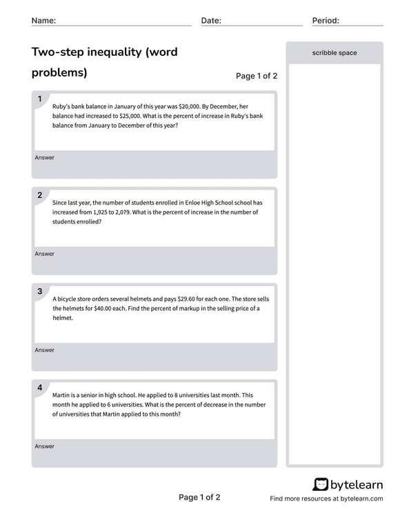 Inequality Word Problem Worksheet Math 8 NOTES DATE: