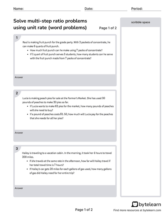 Rates Word Problems Worksheet Unit Rate Worksheets