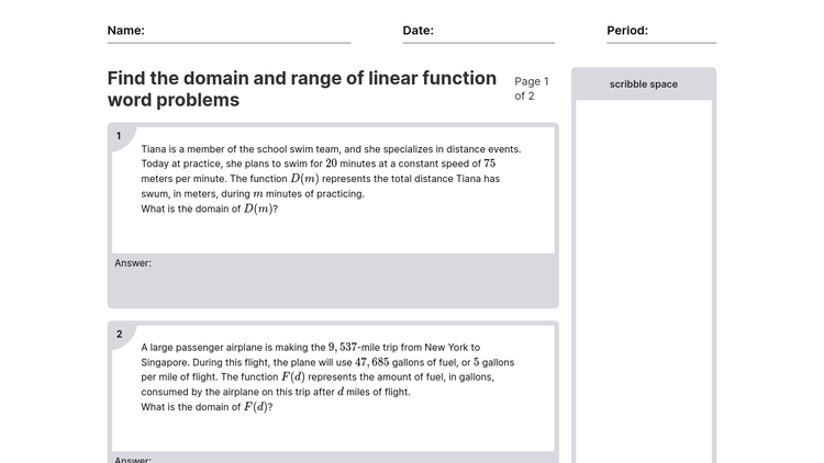 Linear Word Problems Worksheets