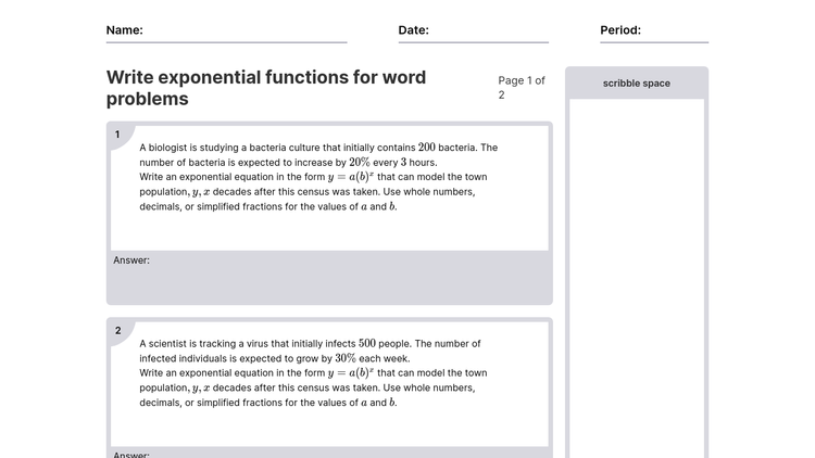 Exponential Functions Word Problems And Answers Exponential Properties