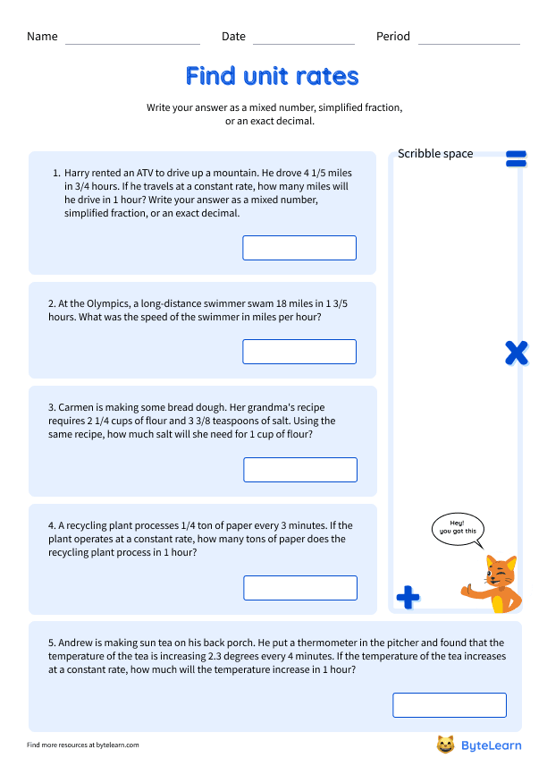 Find Unit Rates Worksheets PDF 7 RP A 1 7th Grade Math